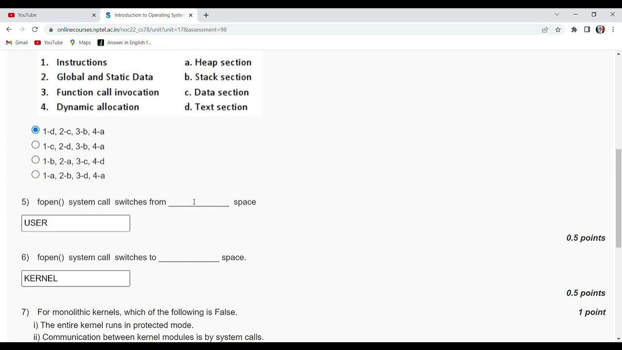 Introduction to Operating Systems | NPTEL | Week 1 Assignment 1 Solution | July-Sep 2022 - YouTube