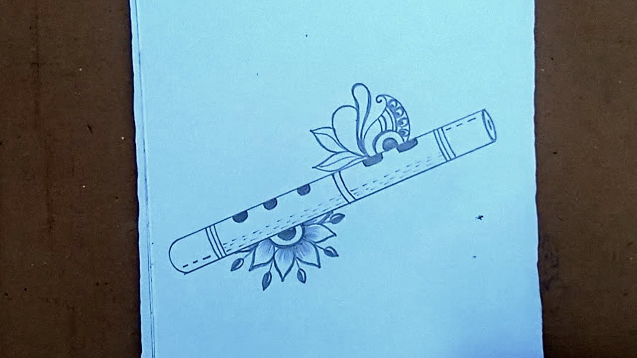 How to draw Flute of Krishna / Bansuri Drawing / बांसुरी चित्र / Beautiful Krishna Flute Drawing