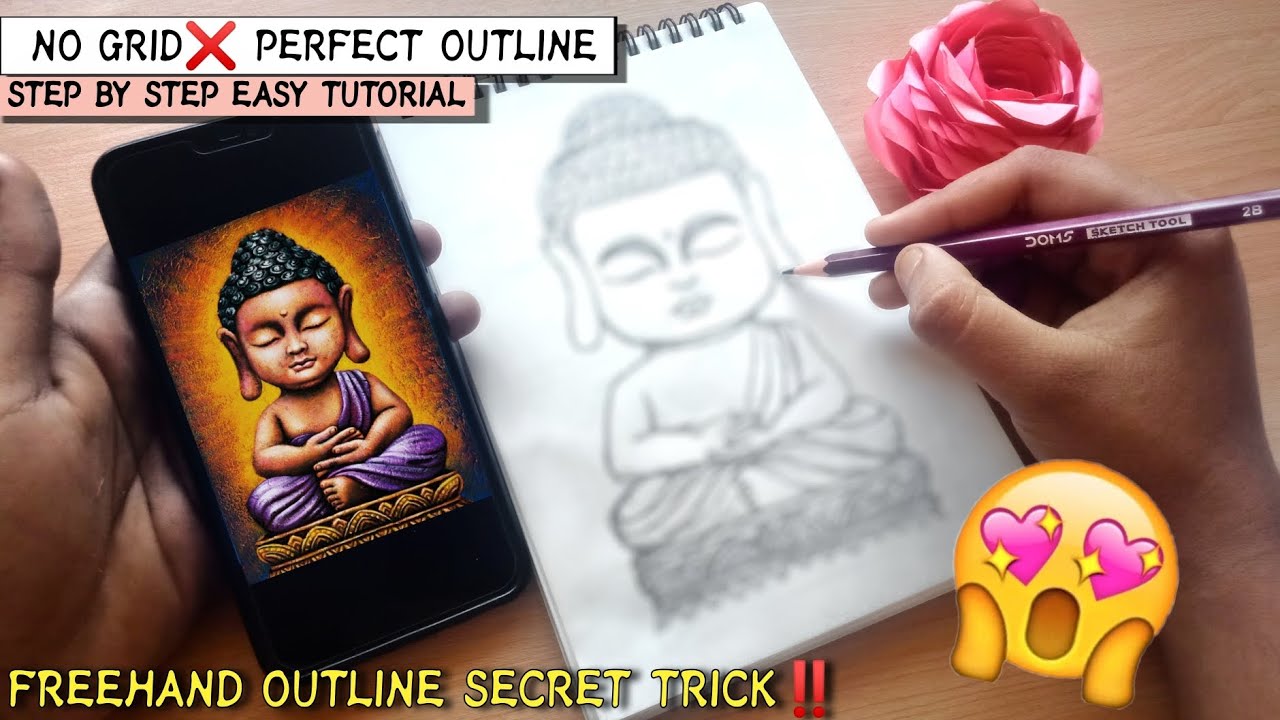How to draw perfect outline🤔 secret trick🤫 Gautam Buddha drawing full ...