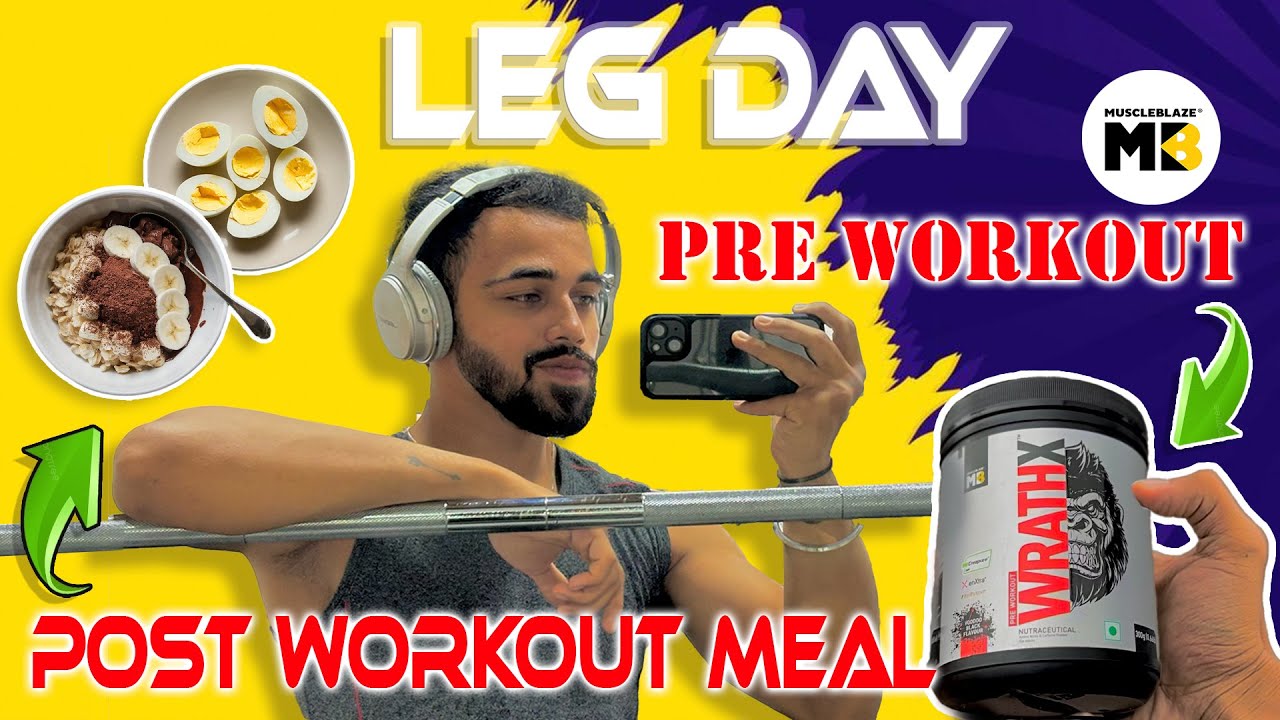 Leg Day 🏋🏻‍♂️ || Post workout meal 🍳|| Tried MB’s New pre workout - YouTube