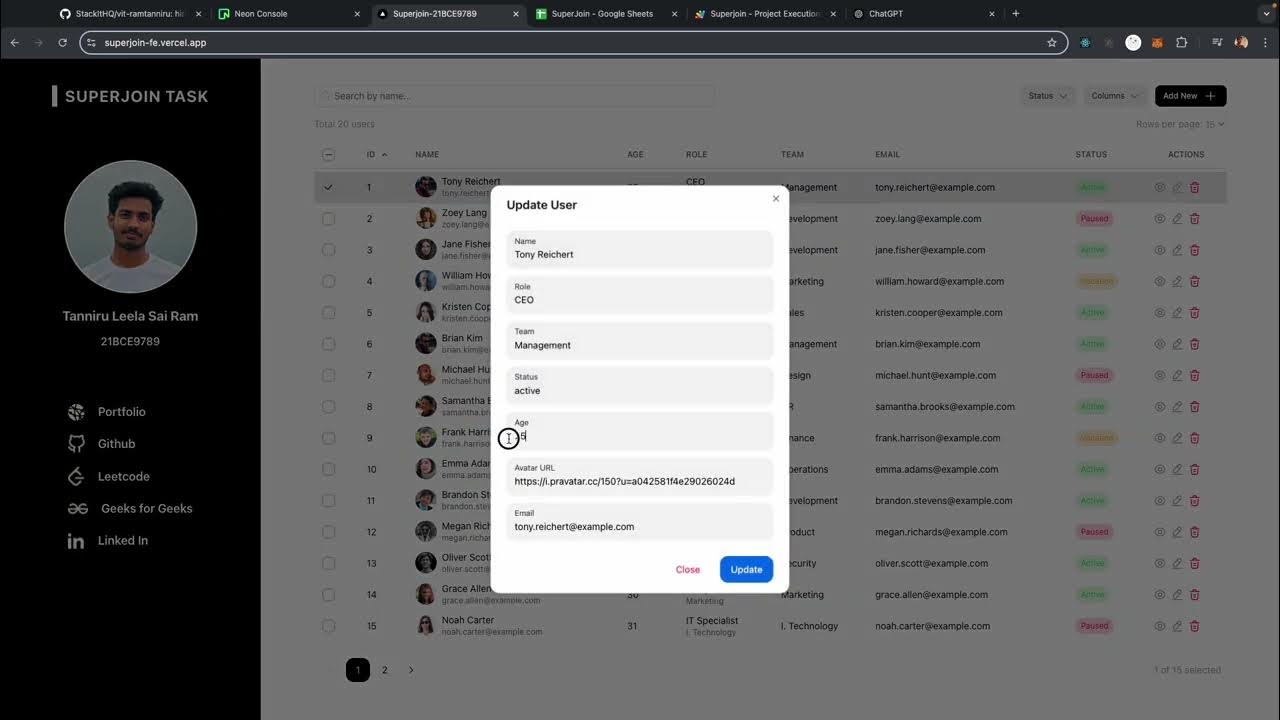 Superjoin task demo - 21BCE9789 [Google sheets + DB synchronisation] - YouTube
