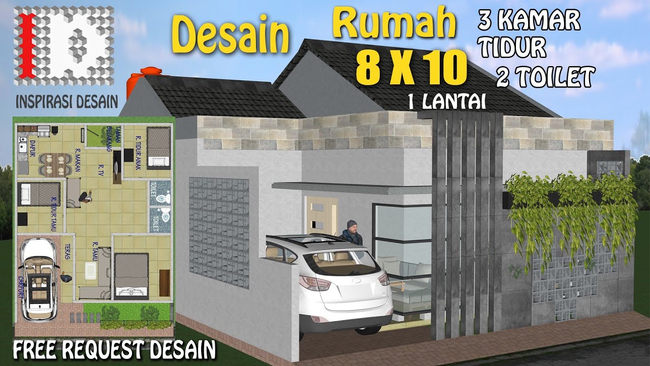 Desain rumah minimalis 8x10 | #3kamartidur | #rumah8x10 | # ...