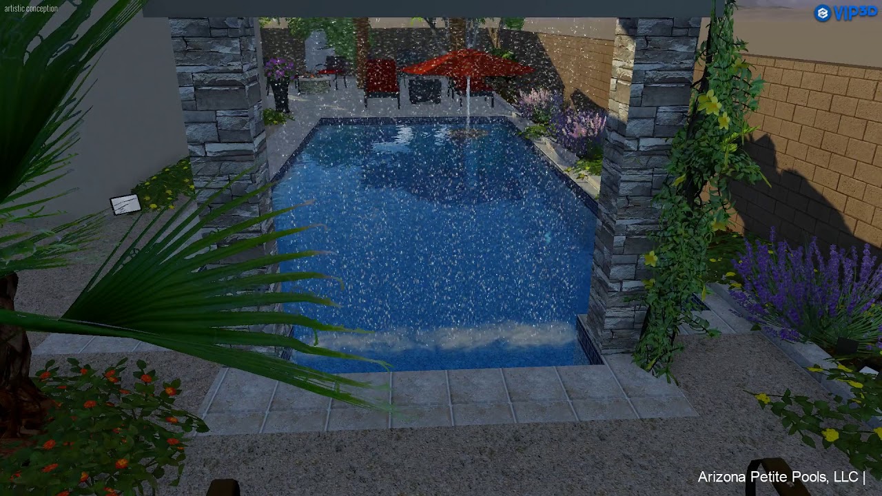 Pool with Rain Waterfall Feature - YouTube