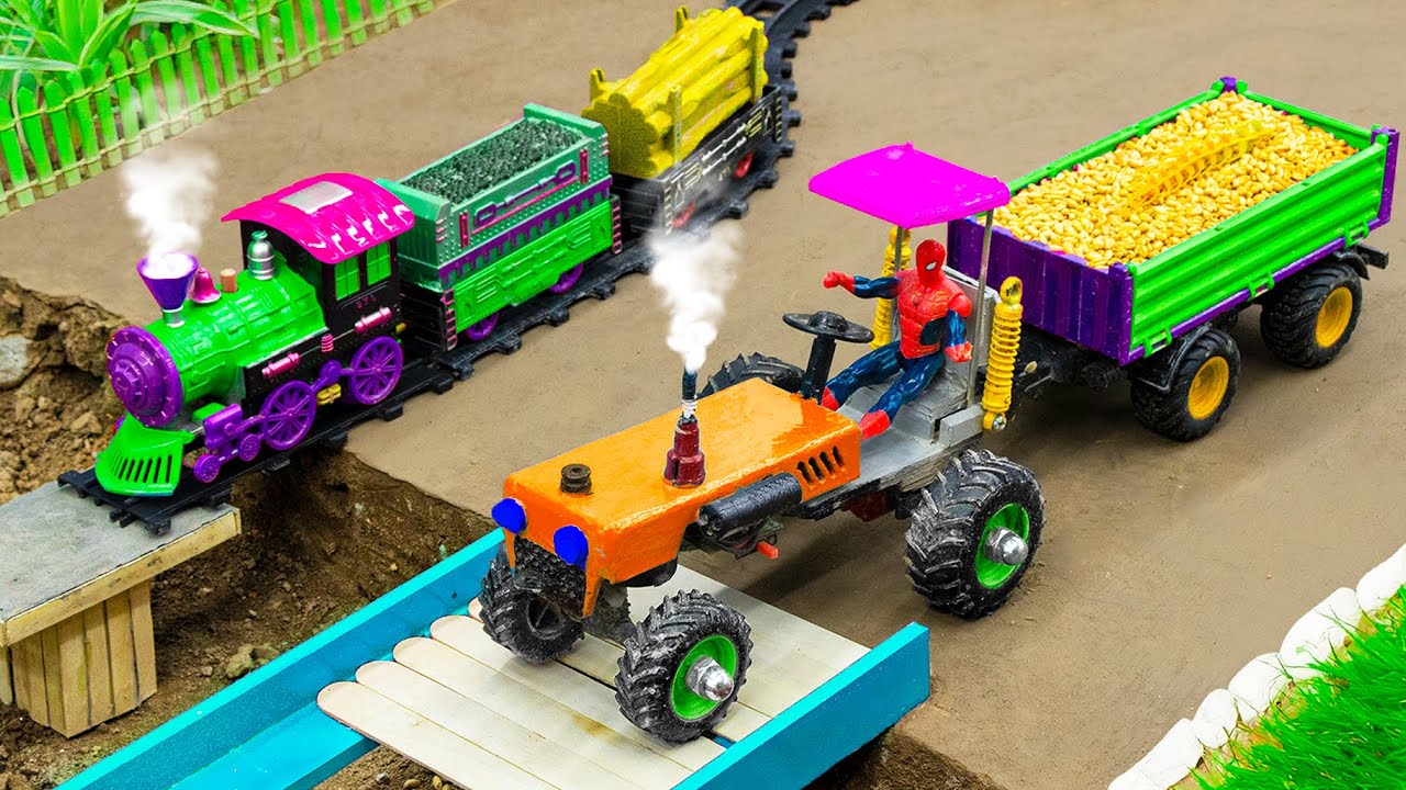 Diy tractor making mini concrete bridge for train safety science ...