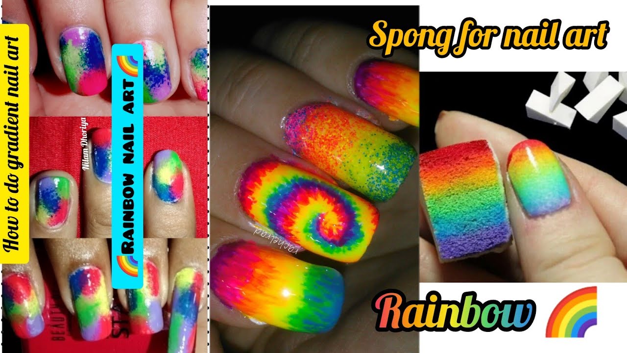 rainbow nail art 🌈 💅how to do gradient nail art || easy gradient nail ...