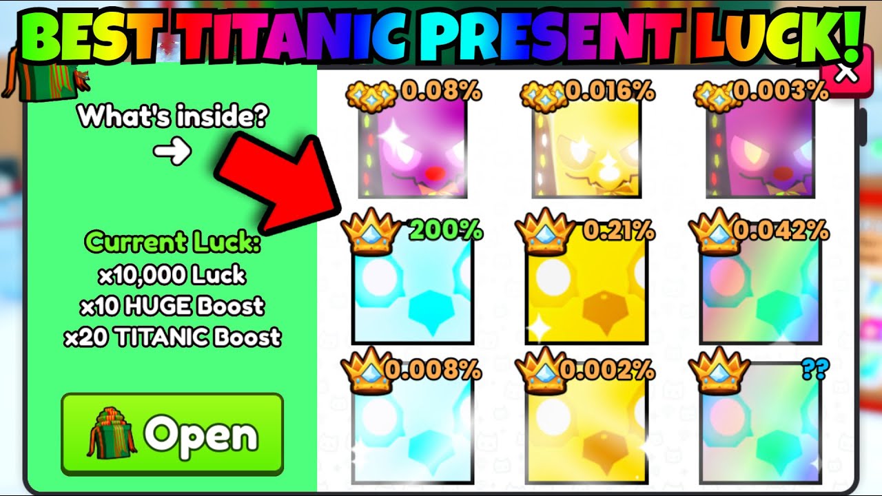 How To Get *MAX* Luck Opening Titanic Presents In Pet Simulator 99 ...