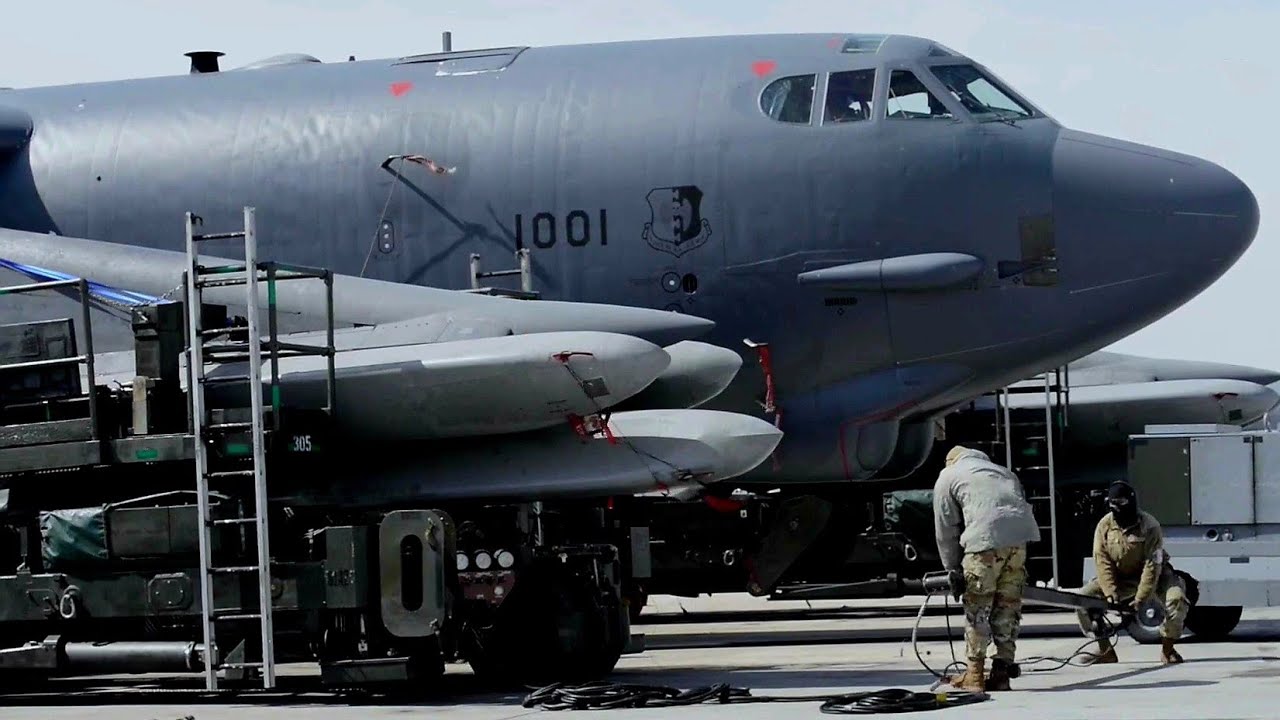 U.S. B-52 Bomber Aircraft Loading and Launching an AGM-86B ALCM - YouTube