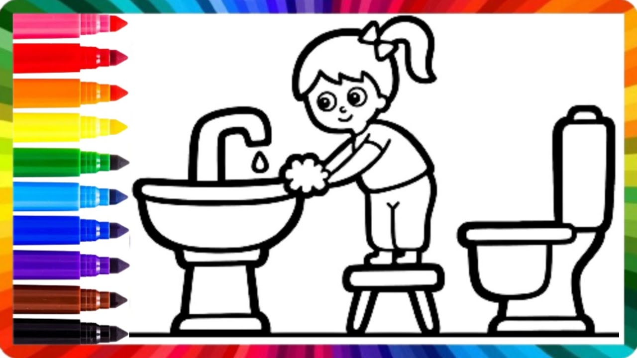 How to Draw a Girl washing Her Hand👧Washing Hands Picture Drawing ...