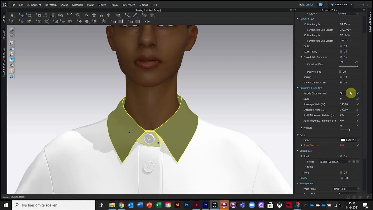 CLO 3D The shirt part 7: Sewing the collar to the stand - YouTube