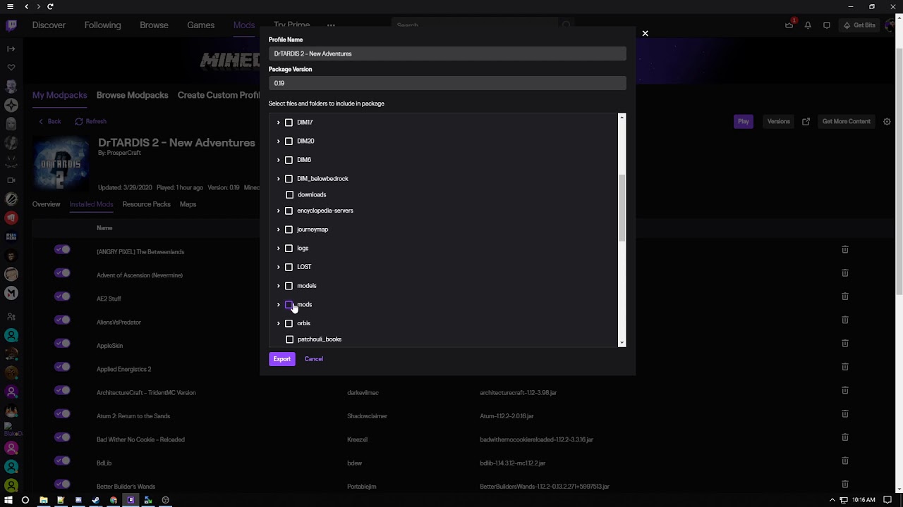 Twitch launcher export bug - have to scroll up to get the window back ...