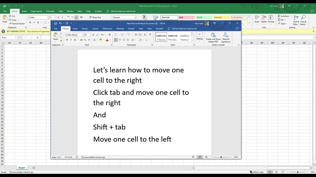 Move One Cell To Right Cell In Excel YouTube Move One Cell To Right Cell In Excel YouTube