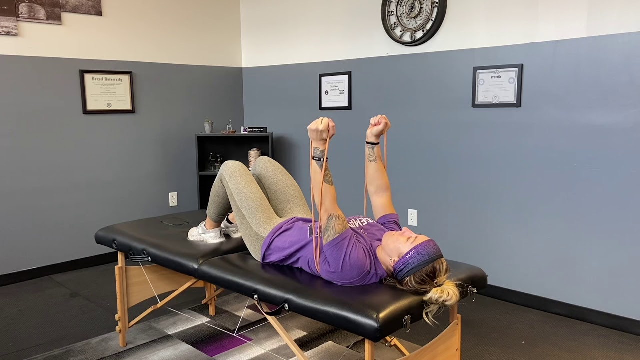 Supine Banded Serratus Punches - YouTube