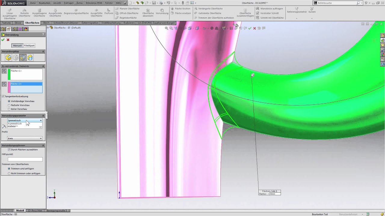 SOLIDWORKS Tutorial - Ein Überblick über Flächenfunktionen - YouTube