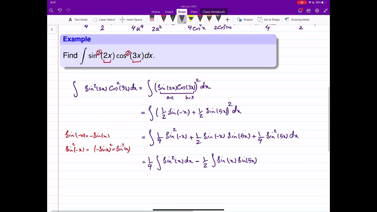 Labtube-(Calculus II)- Examples of integral of products of sine and ...