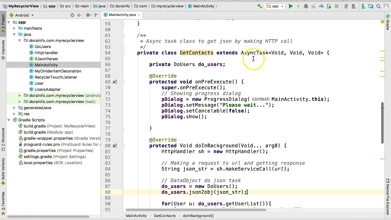 主題 Android Recyclerview 非同步json擷取資料 使用dataobject Design Pattern Youtube