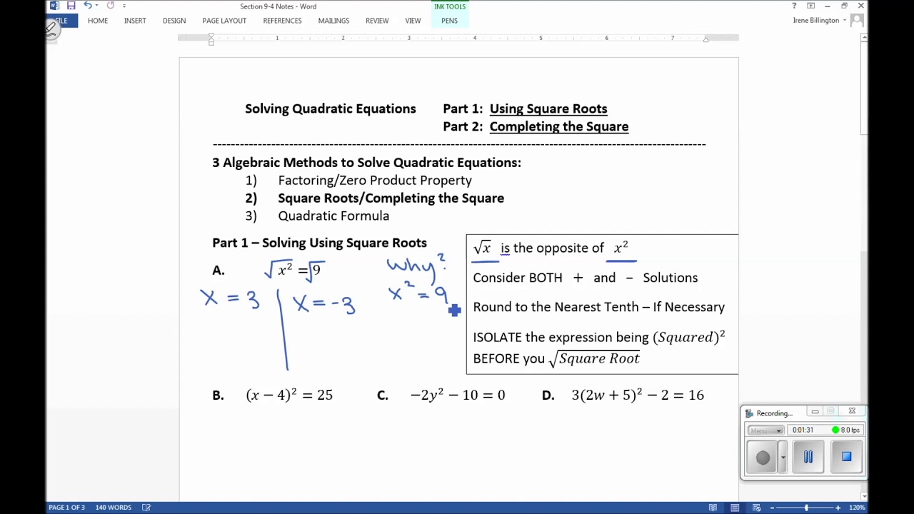 4 3a Solve Using Square Roots YouTube 4-3a-solve-using-square-roots-youtube