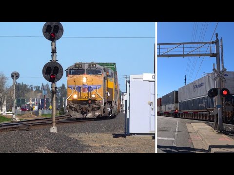 UP 7978 Z-Train Intermodal South - Power Inn Rd. Railroad Crossing, Sacramento CA (Wind Fail ...