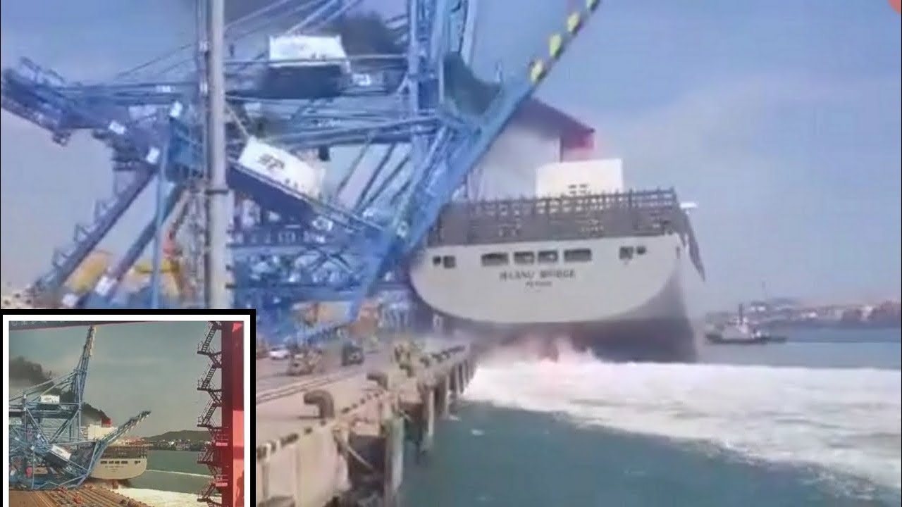MEGA SHIP "MILANO BRIDGE" CRASHED & DEMOLISHED CRANE in Busan| Worst ...