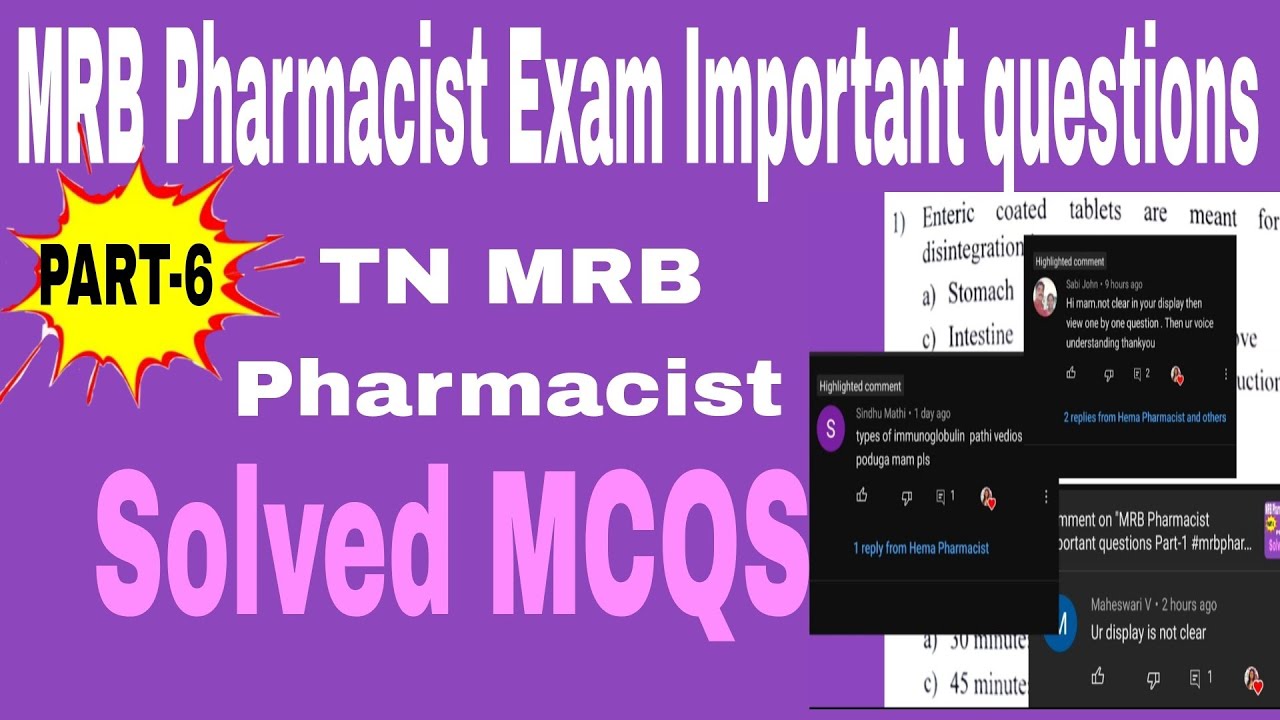 MRB Pharmacist Exam MCQS/PART-6/#mrbpharmacist #mrbexam #mcqs #pharmacist #tamil - YouTube