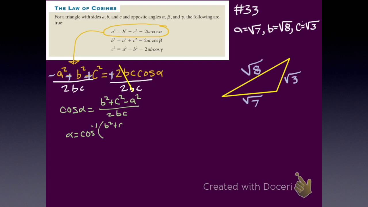 law of cosines SSS example - YouTube