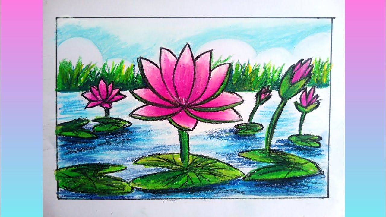 How to draw Water Lily with oil pastels step by step for beginners# ...