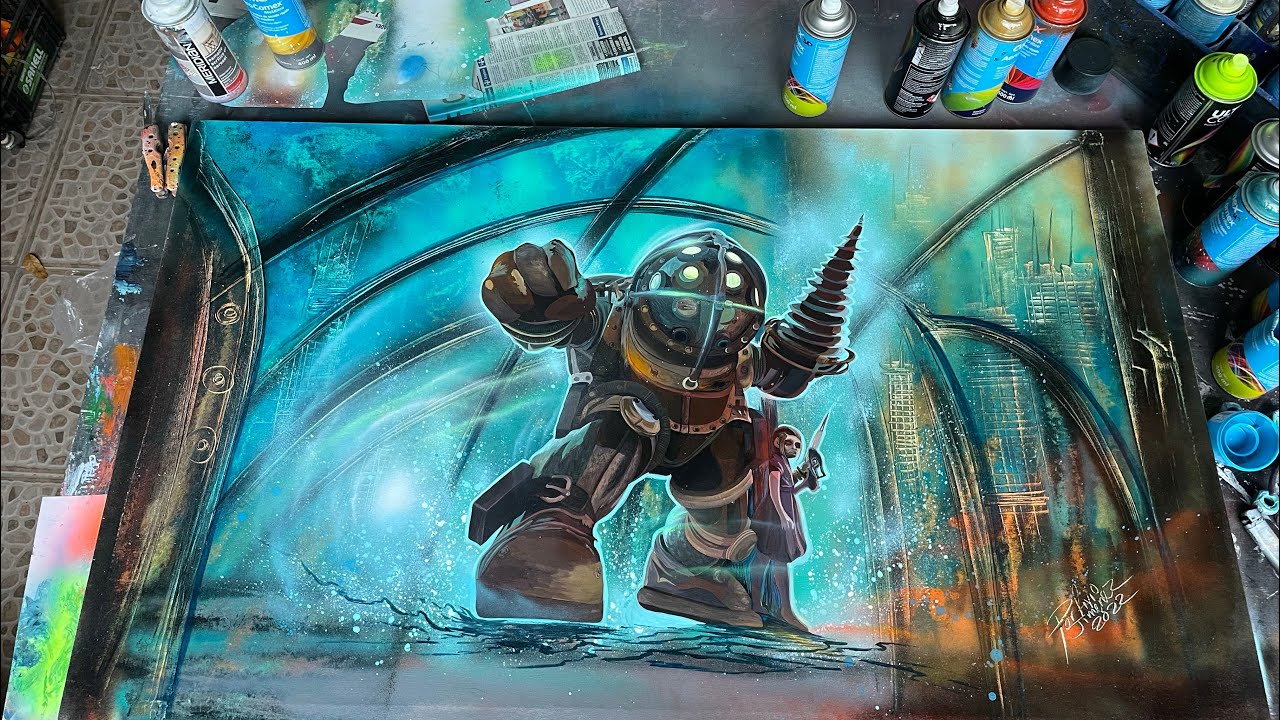 Bioshock acrylic and spray painting - YouTube
