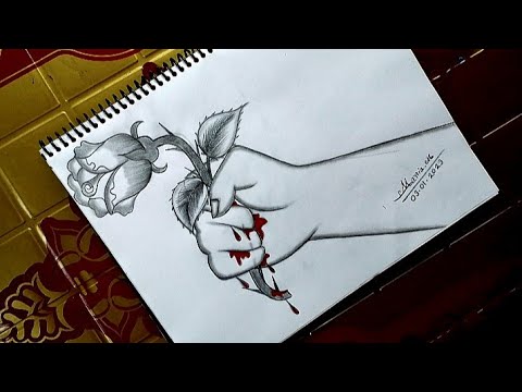 how to draw a hand holding rose and bleeding/step by step pencil sketch/pencil drawing - YouTube