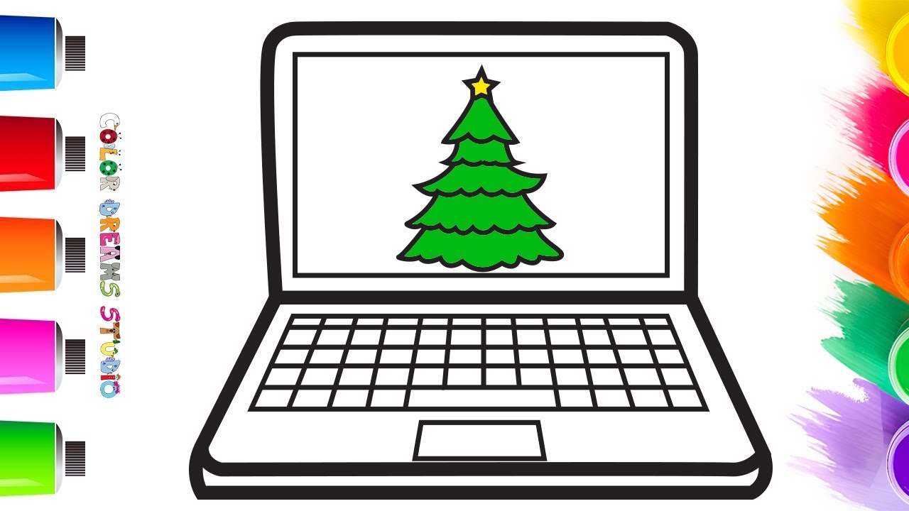 💻How to Draw a Laptop with Christmas Tree | Easy Draw | Step By Step ...
