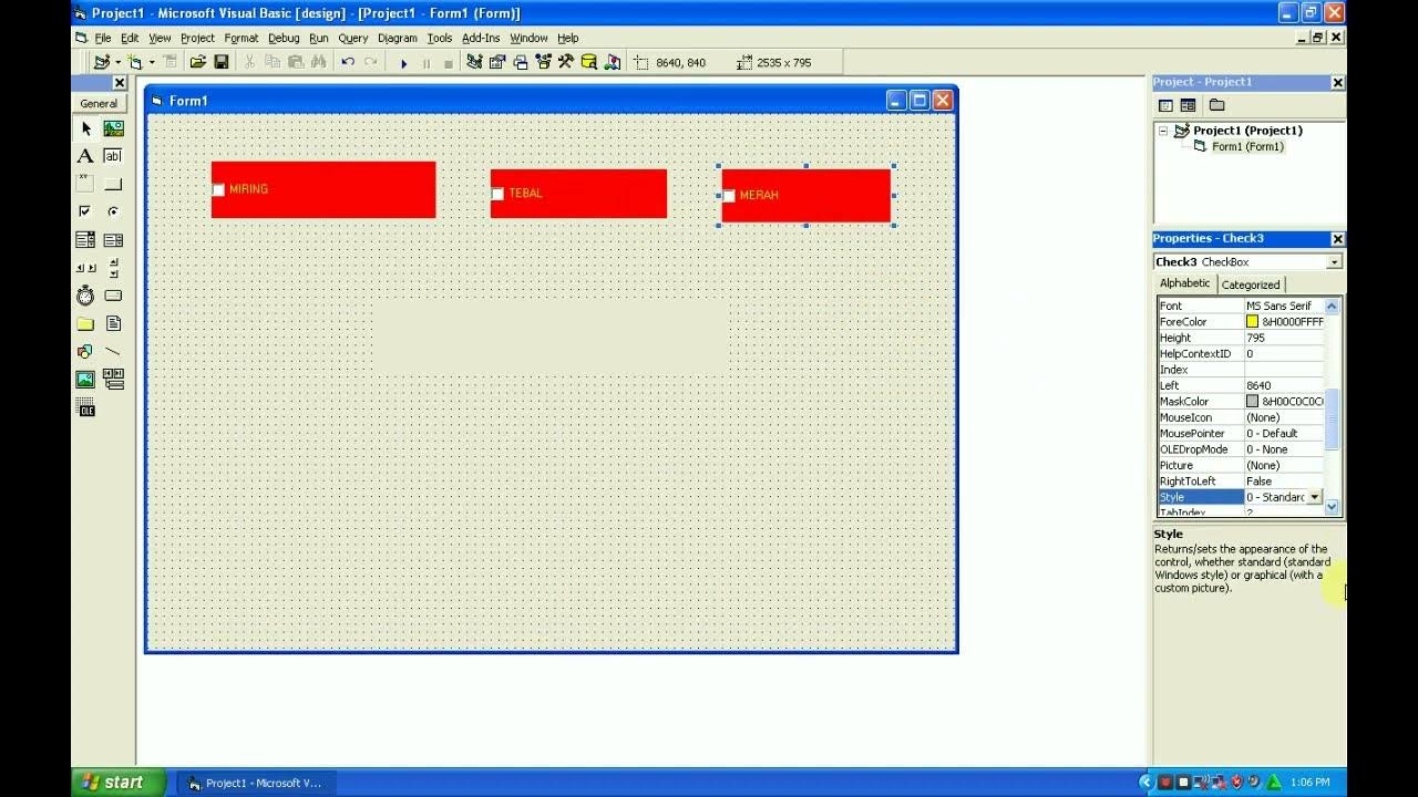 TUTORIAL PROPERTIES KOMPONEN CHECKBOX DI VISUAL BASIC 6.0 - YouTube