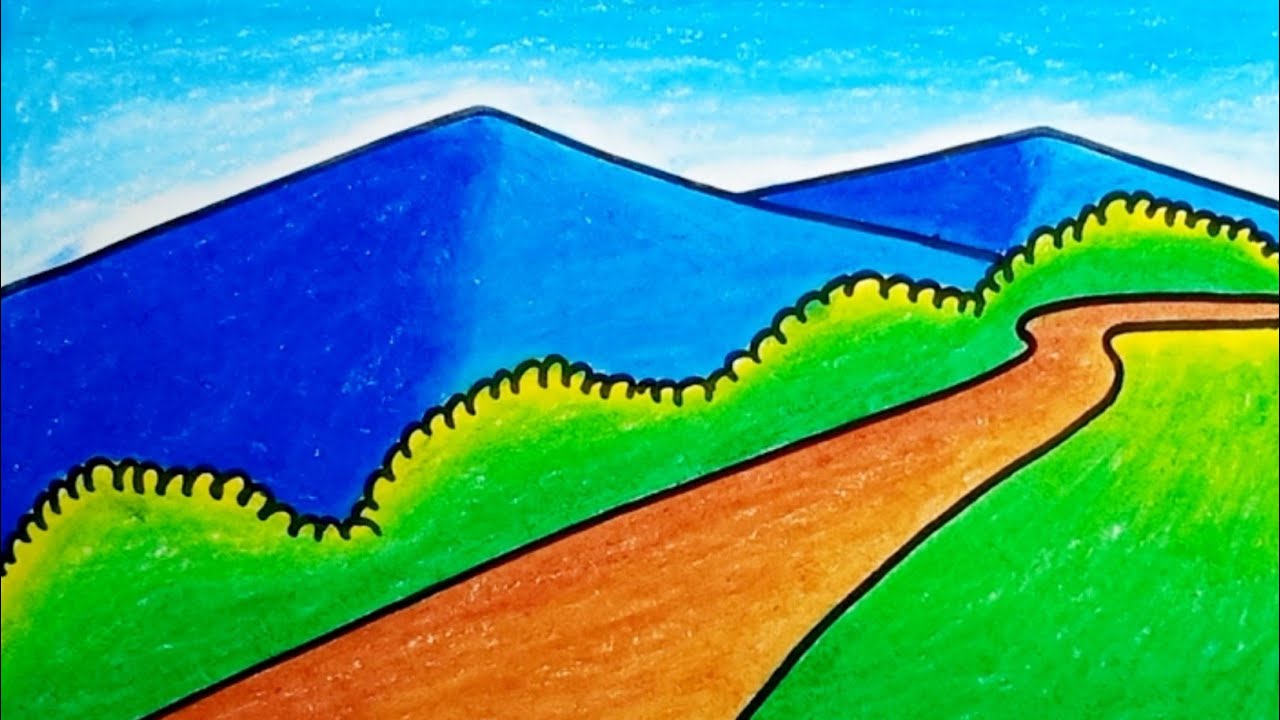 How To Draw Mountain Scenery With Oil Pastels Step By Step |Drawing ...