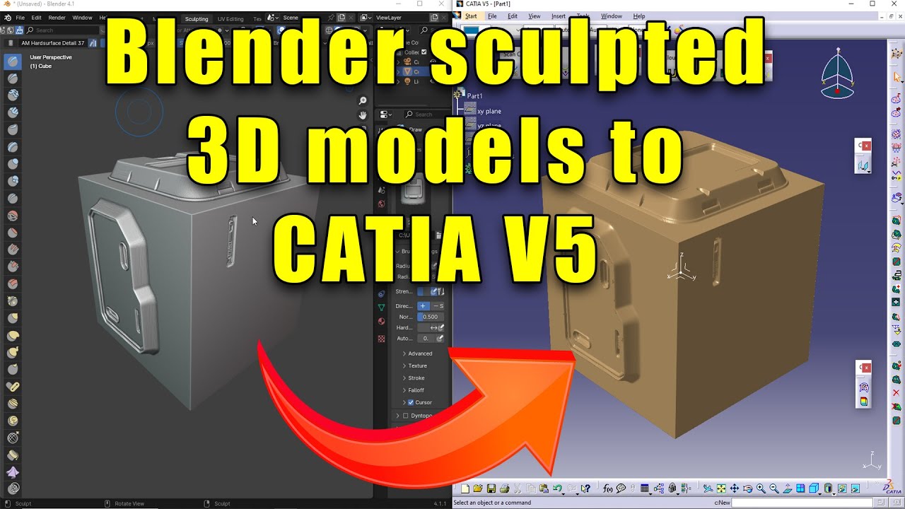 Blender Sculpted 3D models towards CATIA V5 - YouTube