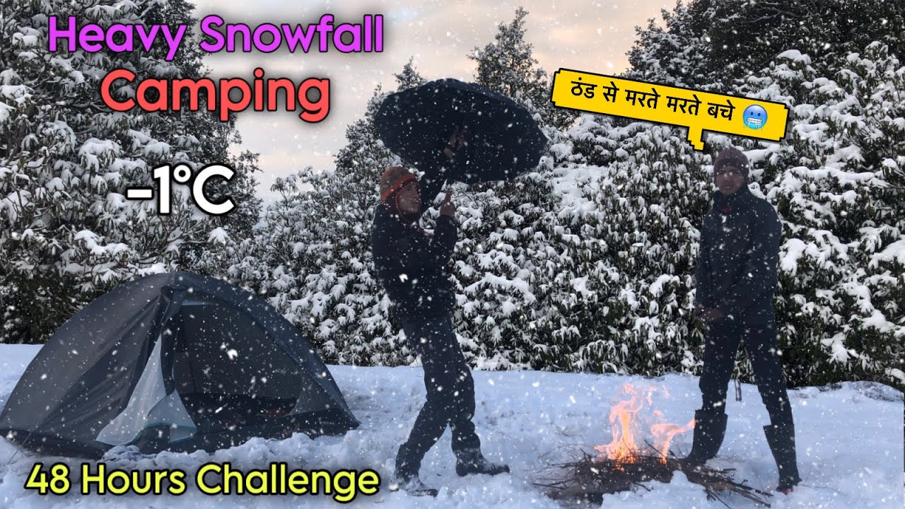 Coldest Overnight Winter Snow Camping In 48 Hours Challenge || Duo ...