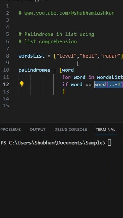 How To Find Palindromes In List Using List Comprehension Python Shorts Pythonprogramming 