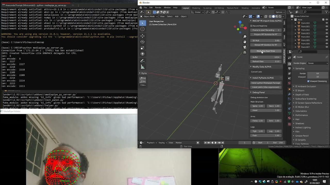 RealTime MOCAP with webcam Mocap PE data import ALPHA 0.1 (MediaPipe) - YouTube