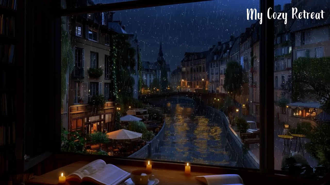 Cozy European River Town Ambience - Rain Falling On River for Study and ...
