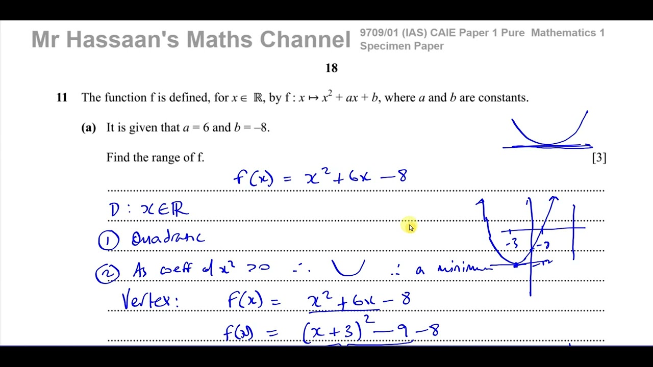 CAIE 9709/01/SP/20, Specimen Paper P1, (2020) Q11, Functions, Range ...