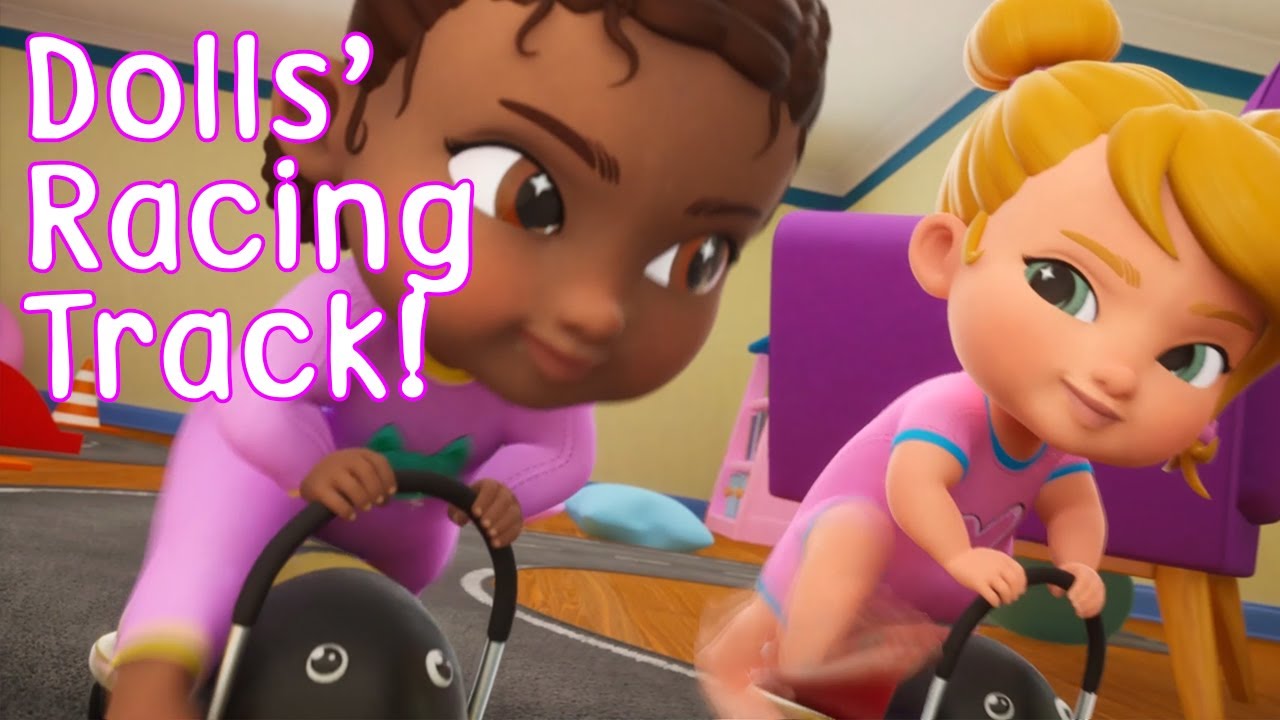 Dolls Play Pretend | Baby's Racing Track | Doll Videos for Kids - YouTube