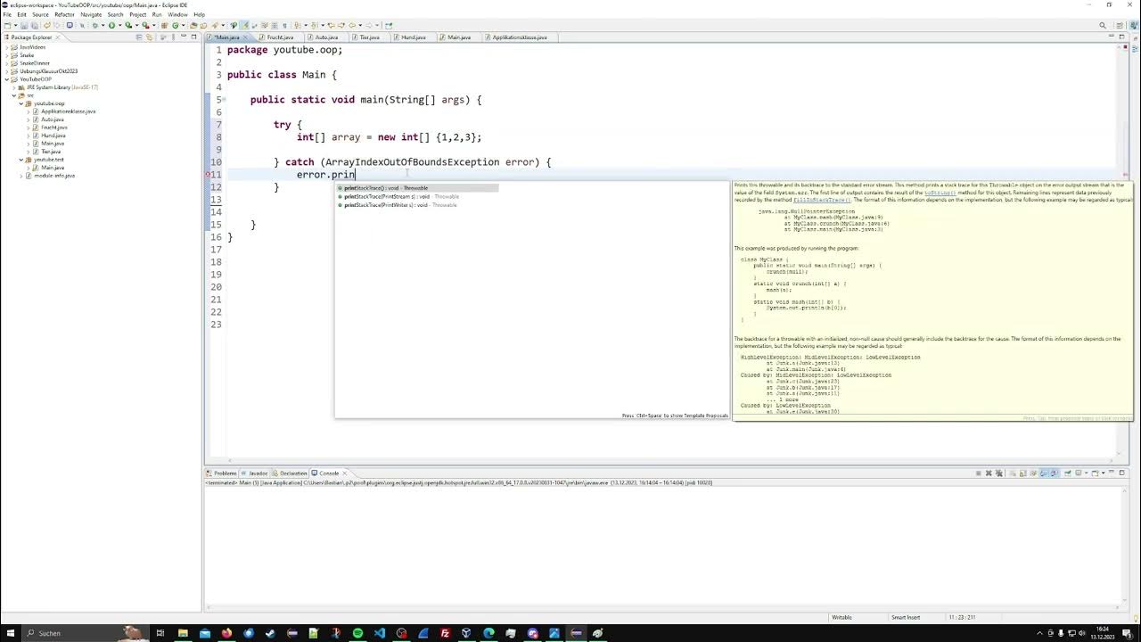 Programmieren in Java 1: Video 42 | Exceptions - YouTube