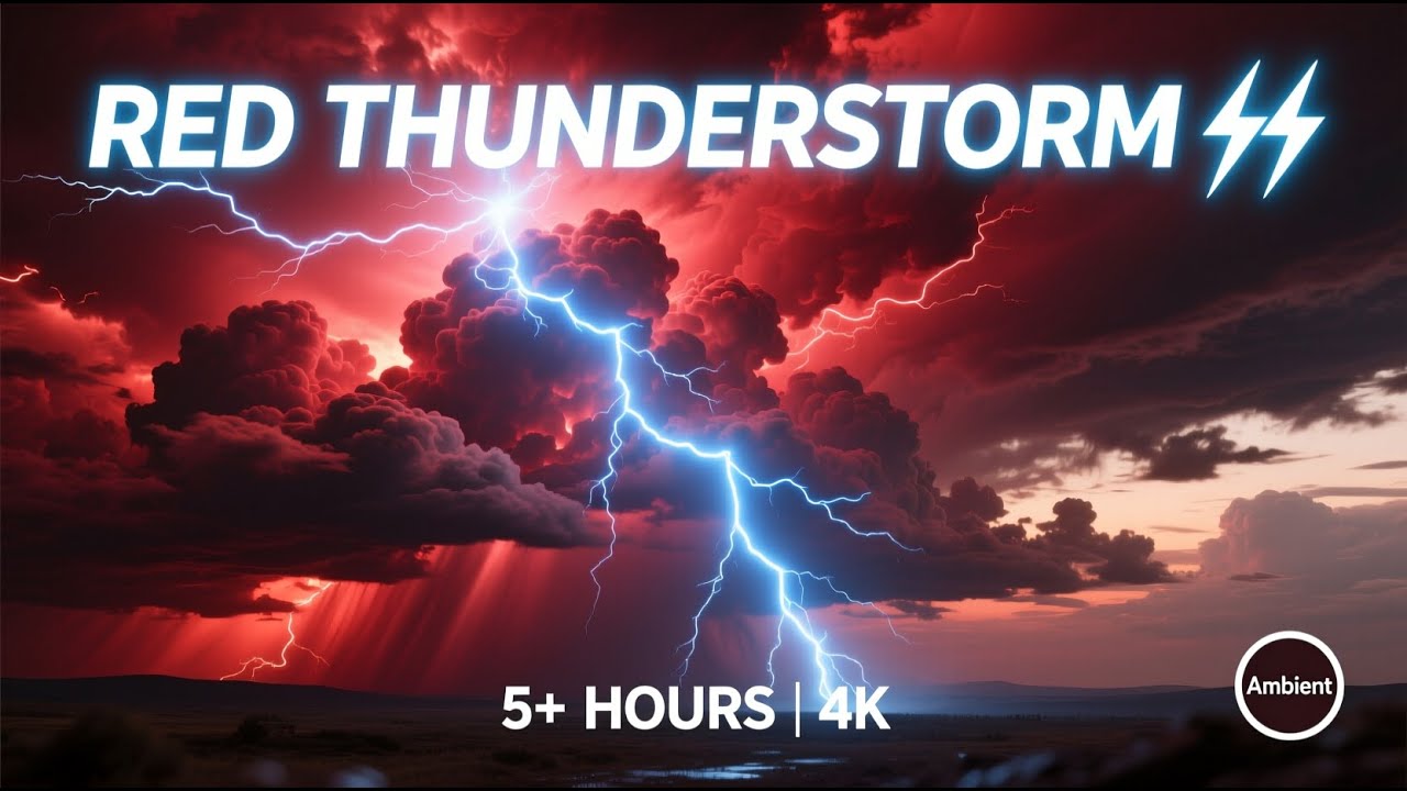 Intense Red Thunderstorm ⚡ 5+ Hours 4K Lightning & Storm Ambience - YouTube