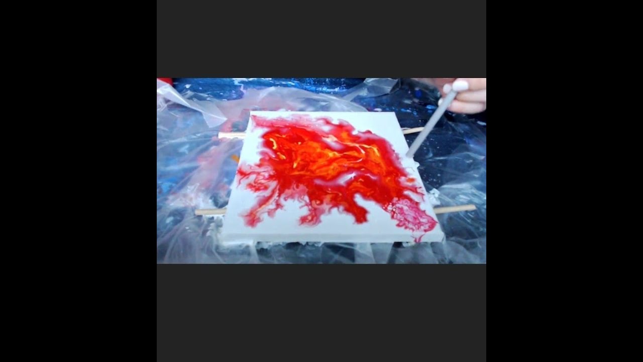 Autumn Fire Acrylic Pouring / Blowing A Paint With A Straw / Abstract ...
