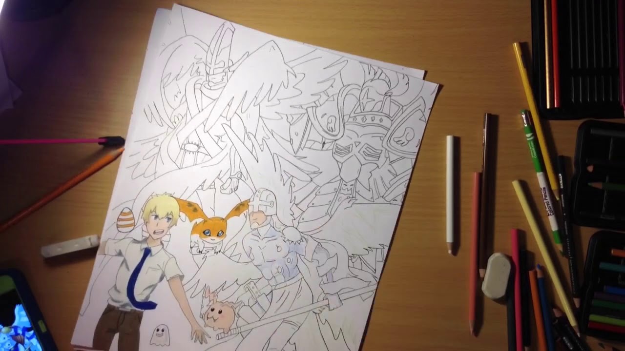 Takeru and patamon: Digimon tri speed draw - YouTube