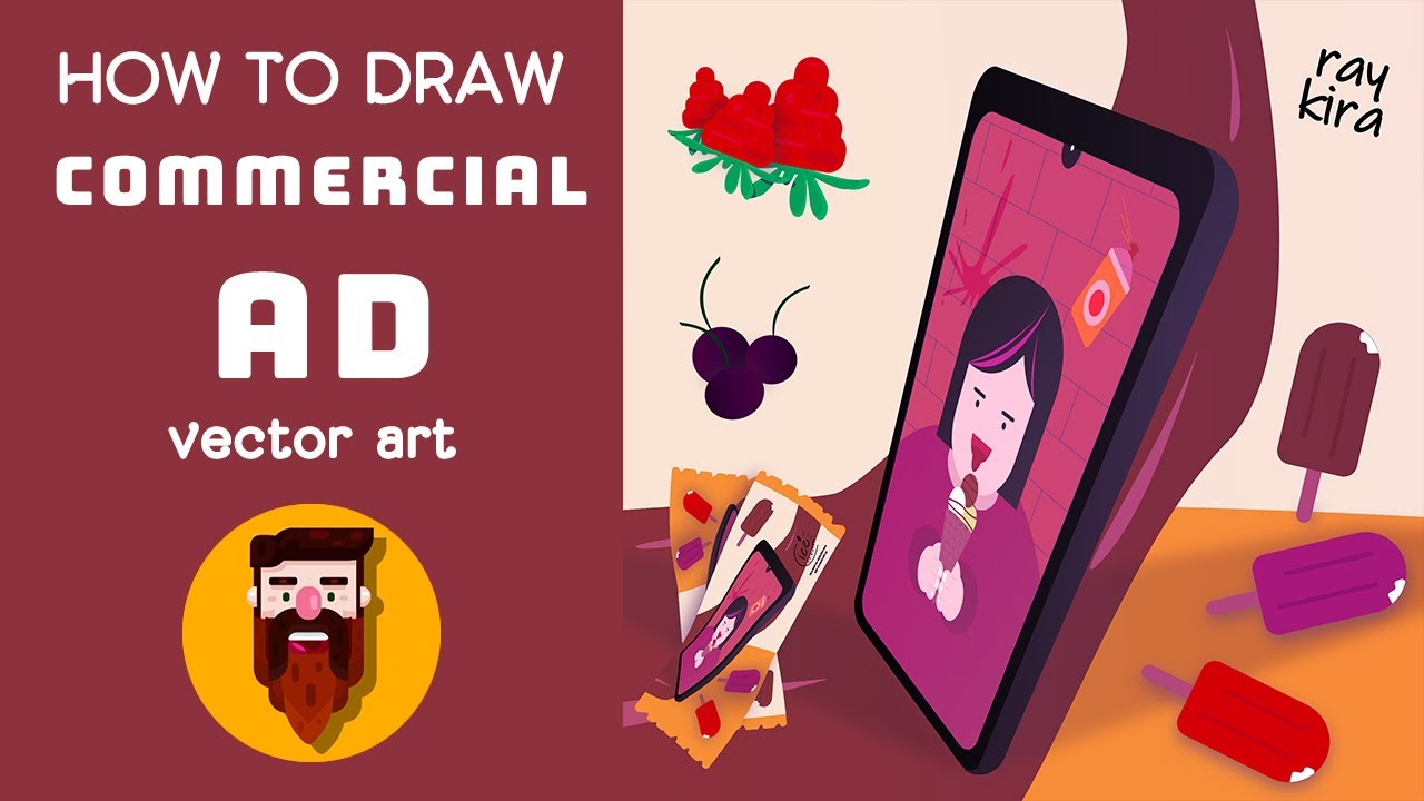how to draw commercial ad - vector art - YouTube