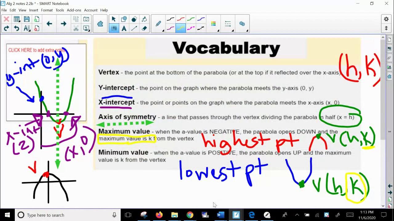 Video Notes 2.2b Characteristics of Graphs of Quadratic Functions - YouTube