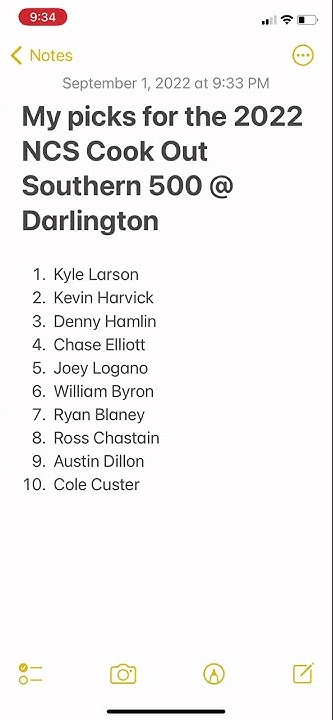 My picks for the 2022 NCS Cook Out Southern 500 @ Darlington - YouTube