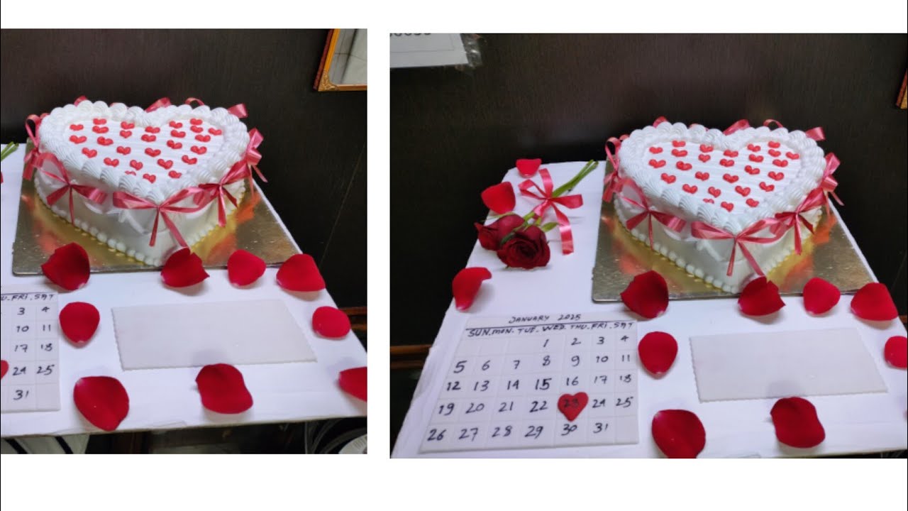 heart shape cake calendar design with anniversary cake design ️ - YouTube