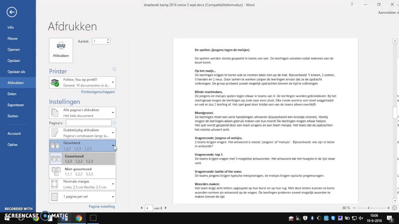 Word 2016 afdrukken van bestand - YouTube