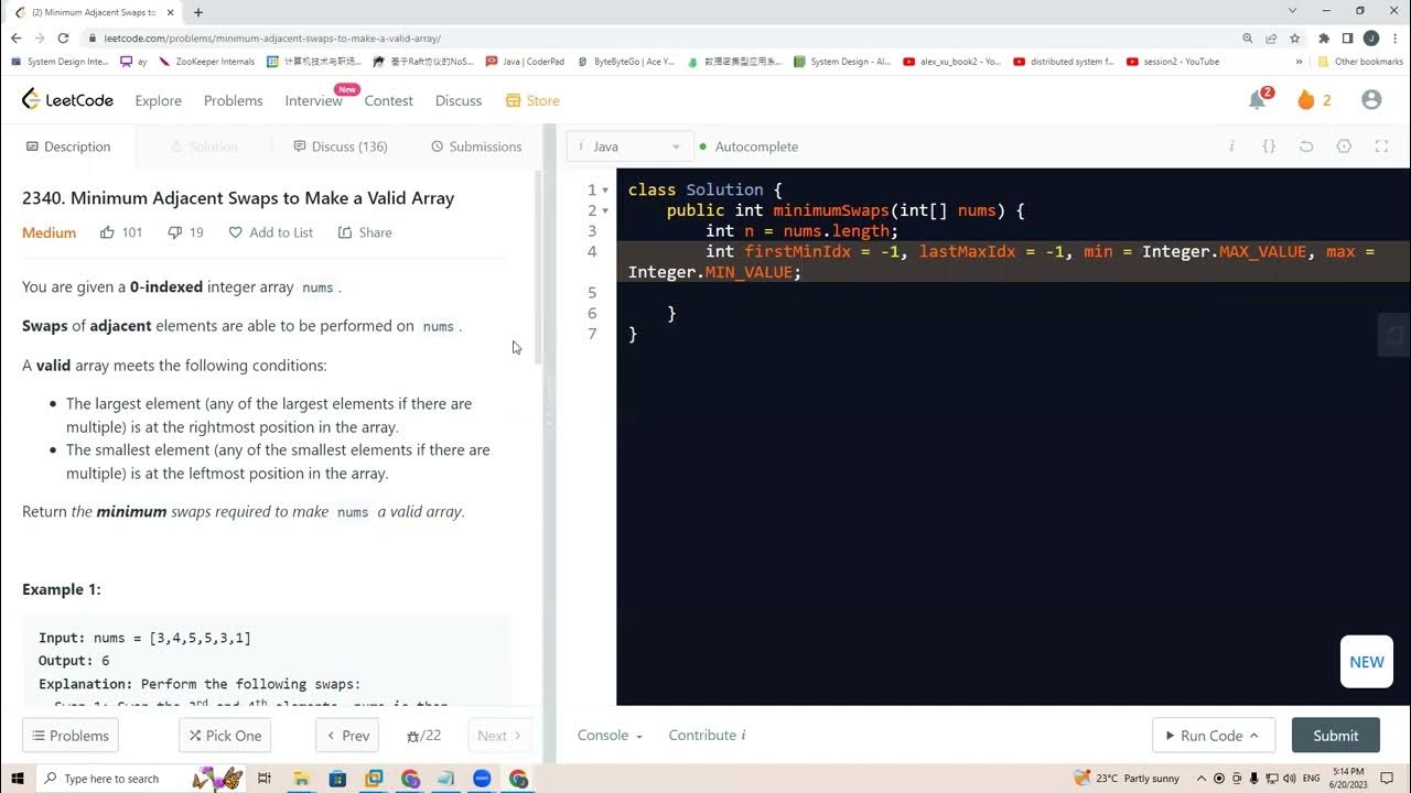 2340 Minimum Adjacent Swaps To Make A Valid Array Youtube