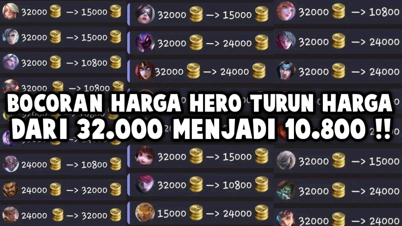 BOCORAN HARGA HERO MOBILE LEGEND TURUN DARI 32.000 MENJADI 10.800 ...