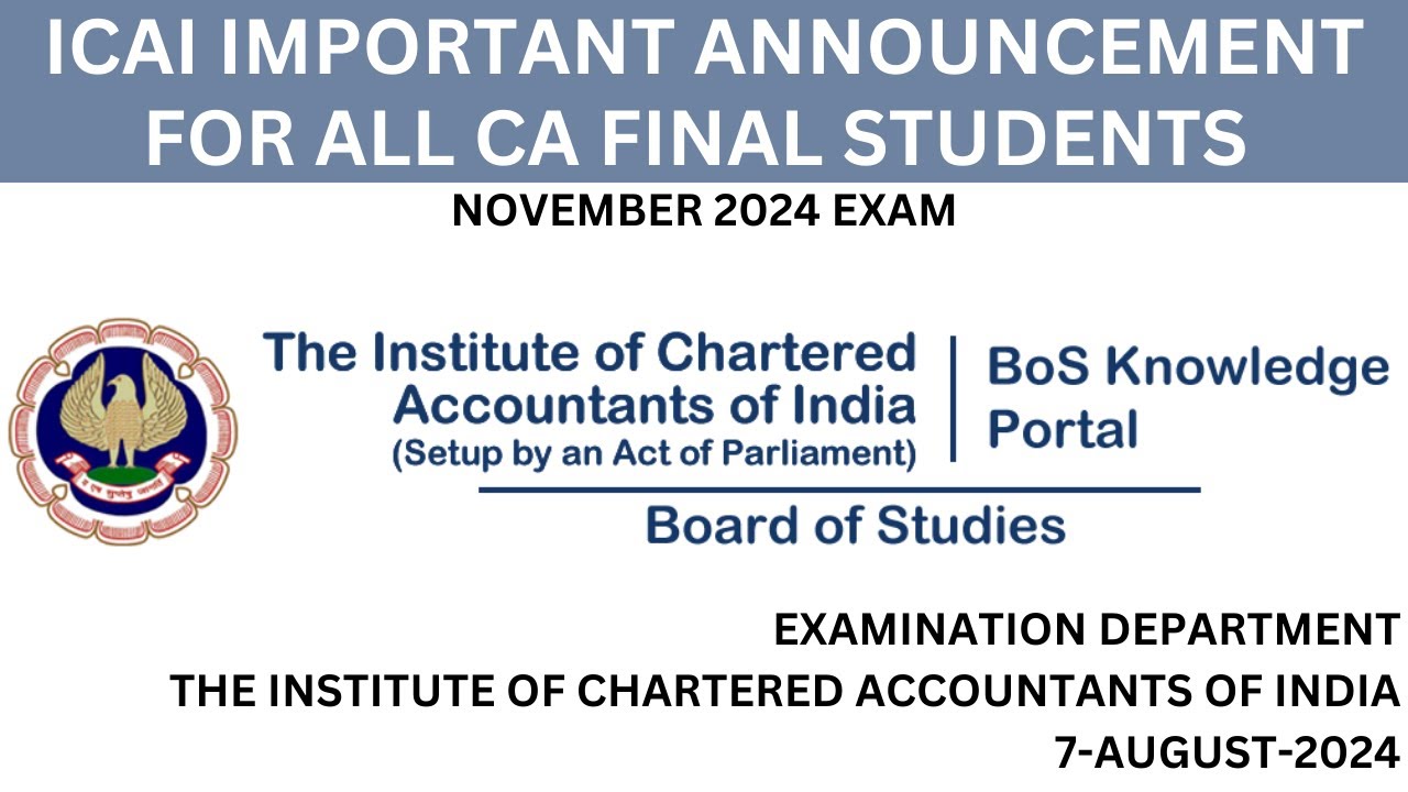 icai important announcement for all ca final students for nov 2024 exam ...