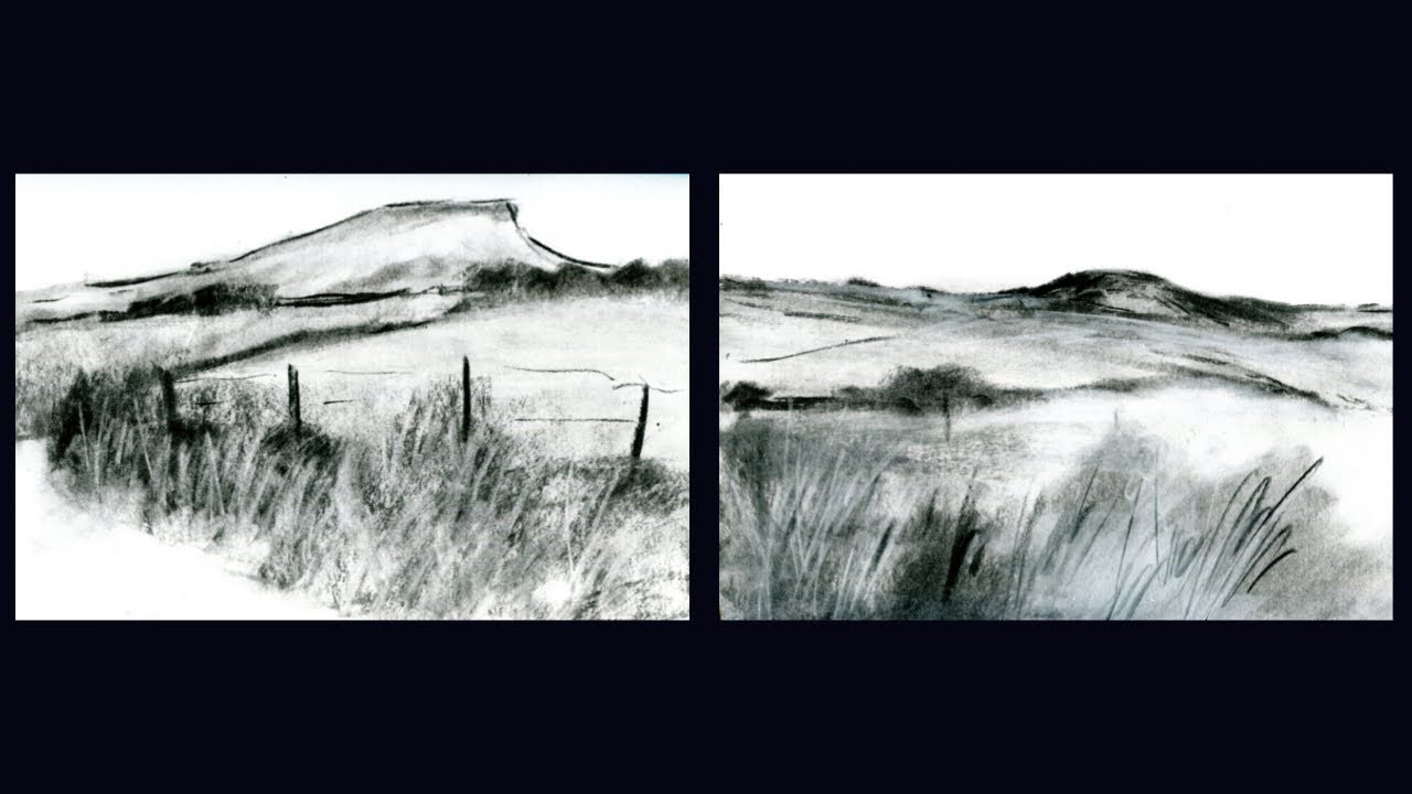 Some charcoal landscape drawing - YouTube